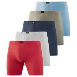 H.I.S. Langer Boxer H.I.S "Langer Boxer Boxershorts f&uuml;r Herren", Damen, Gr. 8 (XXL), 5 Stk., rot, dunkelblau, hellblau, grau, khaki, Jersey, Obermaterial: 95% Baumwolle, 5% Elasthan, unifarben, Unterhosen, Boxershorts f&uuml;r Herren, mit Logo am Bund
