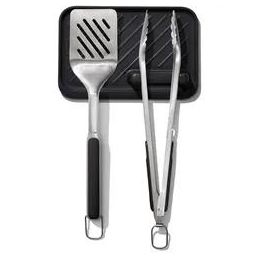 Grillbesteck-Set OXO GOOD GRIPS "3-teiliges Wender- & Zangen-Set", silber, schwarz, Edelstahl, Grillbesteck-Sets