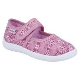 Hausschuh Richter "Mia", M&auml;dchen, Gr. 33, pink, Baumwolle, bestickt, gebl&uuml;mt, Schuhe Hausschuh, Klettschuh, Kindergartenschuh, mit Label, Gr&ouml;&szlig;enschablone zum Download