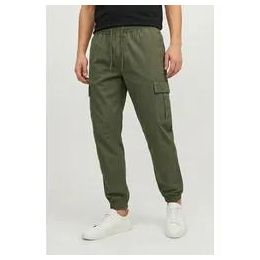 Jack & Jones Cargohose JACK & JONES "JPSTKANE DYLAN CUFFED CARGO RET", Damen, Gr. S, N-Gr, olive night, Web, Obermaterial: 98% Baumwolle, 2% Elasthan, unifarben, relaxed fit kn&ouml;chellang, Hosen Cargohose