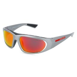 Prada Linea Rossa PS B03S | Herren-Sonnenbrille | Fassung: Vollrand, Geometrisch, Kunststoff, Grau | Glasfarbe: Grau Spiegel Orange