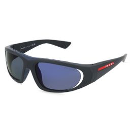 Prada Linea Rossa PS B03S | Herren-Sonnenbrille | Fassung: Vollrand, Geometrisch, Kunststoff, Schwarz Matt | Glasfarbe: Blau Verspiegelt Bunt