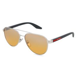 Prada Linea Rossa PS A52S | Herren-Sonnenbrille | Fassung: Vollrand, Pilot, Metall, Silber | Glasfarbe: Orange Spiegel Silber