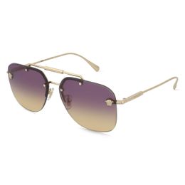 Versace VE2296 | Damen-Sonnenbrille | Fassung: Randlos, Quadratisch, Metall, Gold Hell | Glasfarbe: Gelb Verlaufend