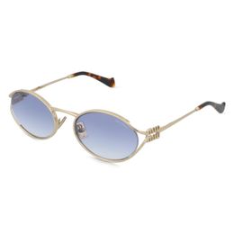 Miu Miu MU 52YS | Damen-Sonnenbrille | Fassung: Vollrand, Oval, Metall, Gold Hell | Glasfarbe: Blau Verlaufend