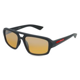 Prada Linea Rossa PS B11SU | Herren-Sonnenbrille | Fassung: Vollrand, Geometrisch, Kunststoff, Schwarz Matt | Glasfarbe: Orange Spiegel Silber