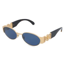 Versace VE2299 | Herren-Sonnenbrille | Fassung: Vollrand, Oval, Metall, Gold | Glasfarbe: Blau