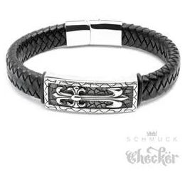 Echt Leder Herren Armband schwarz Edelstahl Gothic Kreuz Biker Rocker Rebels
