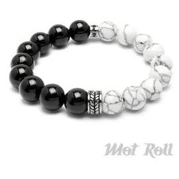 Mot Roll Perlen-Armband Bicolor aus Halbedelsteinen wei&szlig; schwarz Edelstahl Menbeads