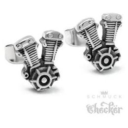 V2 Motorblock Ohrstecker aus 316L Edelstahl Bikerschmuck silber hochwertige Ohrringe