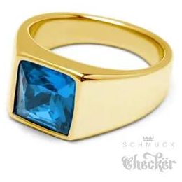 Goldener Herren Ring Solit&auml;r Stein Safir-Blau f&uuml;r kleinen Finger Edelstahl vergoldet