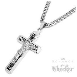 Herren Kreuz-Anh&auml;nger aus 316L Edelstahl silber Jesus Kreuz Halskette Geschenk
