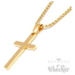 Kleines Kreuz aus Edelstahl gold schlicht Anh&auml;nger Herren Schmuck + Halskette