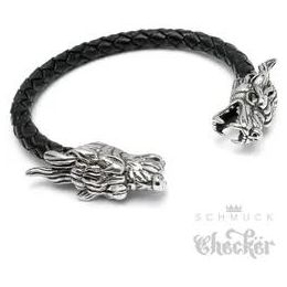 Hochwertiger Herren Armreif Wolf echt Leder geflochten Edelstahl Armband Bikerschmuck
