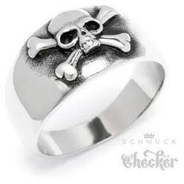 Totenkopf-Ring Crossbones Bikerring aus 316L Edelstahl silber Skull Herren Geschenk