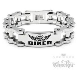 XL Motorradketten-Armband mit 100% BIKER Schild aus massivem Edelstahl Bikerschmuck