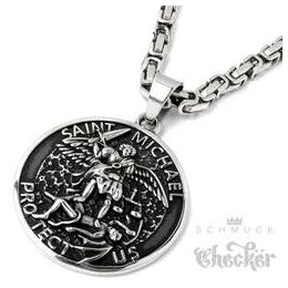 Gro&szlig;es St. Michael Medaillon aus 316L Edelstahl silber K&ouml;nigskette Herren Anh&auml;nger