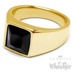Goldener Herren Ring Solit&auml;r Stein Schwarz Onyx f&uuml;r den kleinen Finger Edelstahl