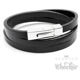 Echt Leder Wickelarmband Herren Lederarmband schwarz Edelstahl schlicht Biker