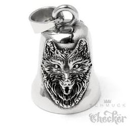 Wolf Biker-Bell aus Edelstahl Motorradfahrer Gl&uuml;cksbringer Geschenk Wolfsrudel