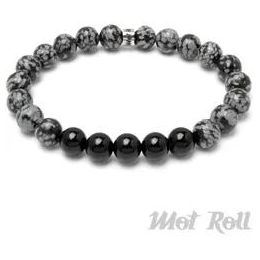Grau-schwarzes Mot Roll Perlen-Armband aus Jaspis & Onyx Edelstein Herren Geschenk
