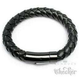 Schwarzes XL Lederarmband 10mm &Oslash; dickes gro&szlig;es Herren-Armband Edelstahl Verschluss