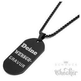 DogTag schwarz mit Wunschtext graviert Halskette Edelstahl Anh&auml;nger M&auml;nner Geschenk