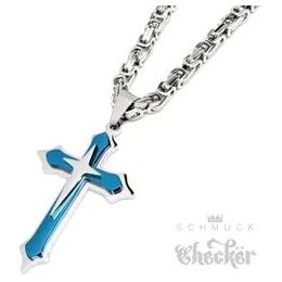Blaues Kreuz mit Halskette aus Edelstahl Herren Schmuck Geschenk silber K&ouml;nigskette