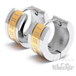 Herren Ohrringe silber & gold mit r&ouml;mischen Zahlen Edelstahl Klapp-Creolen 13mm &Oslash;