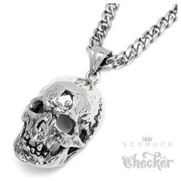 Coole Totenkopf-Kette aus Edelstahl mystischer Piraten Skull Outlaw Sch&auml;del