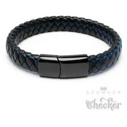 Lederarmband f&uuml;r Herren schwarz blau geflochten Edelstahlverschluss hochwertig
