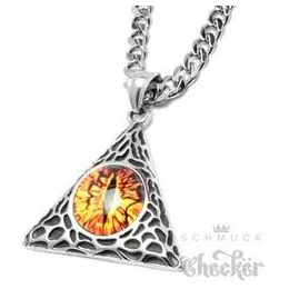 Evil Eye Anh&auml;nger aus Edelstahl Saurons Feuer Auge in Dreieck der Macht + Kette