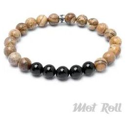 Beiges Mot Roll Perlen-Armband mit schwarzem Onyx kombiniert Edelstein Herren Geschenk
