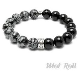 Mot Roll Perlen-Armband Bicolor aus Halbedelsteinen schwarz grau Edelstahl Menbeads
