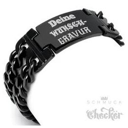 Schwarzes XL Armband mit Wunsch-Gravur breit Edelstahl individuelles Geschenk
