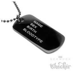 Edelstahl Dog Tag Hundemarke Erkennungsmarke schwarz doppelt + 60cm Kette