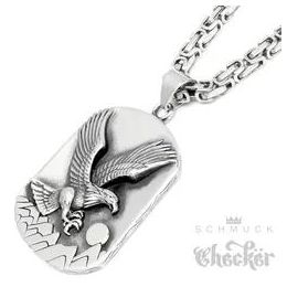 Gro&szlig;es Edelstahl DogTag mit K&ouml;nigskette Adler Berge Sonne M&auml;nner Kette Geschenk
