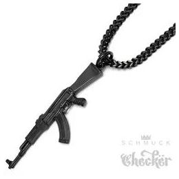 Schwarzer AK-47 Anh&auml;nger & Halskette aus Edelstahl Kalaschnikow Gangster Schmuck