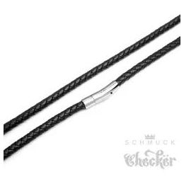 Schwarzes Lederband echt Leder Halsband Halskette geflochten 40cm bis 65cm, 6mm dick