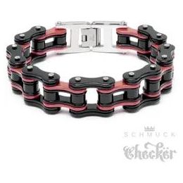 Motorradketten-Armband in Schwarz Rot Bikerarmband aus Edelstahl M&auml;nner Geschenk
