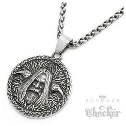 Nordisches Amulett mit Raben Zauberer junger Odin Hugin Munin Wikinger Kette