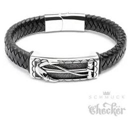 Echt Leder Herren Armband schwarz Edelstahl Anker Seemann Biker Rocker