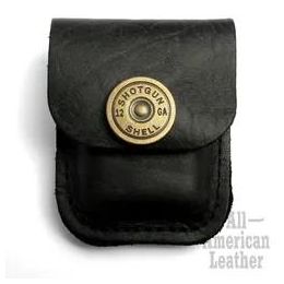 Schwarze Feuerzeug-Tasche mit Shotgun Druckknopf aus echtem Leder made in the USA