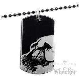Edelstahl Dog Tag Erkennungsmarke hochwertig schwarz Totenkopf Sch&auml;del 60cm Kette