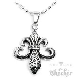Fleur de Lis Anh&auml;nger aus Edelstahl silber verziert Lilie Schmuck Geschenk Halskette