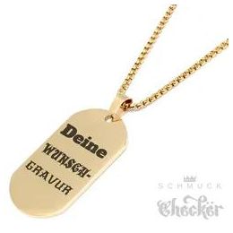 Goldenes DogTag mit Wunschgravur und Halskette Herren Anh&auml;nger Gravurplatte gold