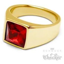 Goldener Herren Ring Solit&auml;r Stein Rubin-rot f&uuml;r den kleinen Finger Edelstahl 316L