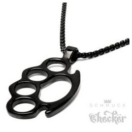 Massiver Schlagring Anh&auml;nger aus Edelstahl schwarz Halskette M&auml;nnerschmuck Geschenk