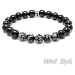 Mot Roll Perlen Armband schwarz grau gesprenkelt Jaspis Achat Edelstein Herren Menbeads