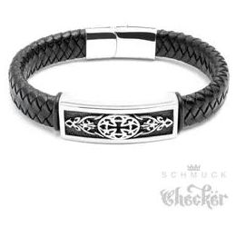 Echt Leder Herren Armband schwarz Edelstahl Eisernes Kreuz verziert Biker Rocker Rebels
